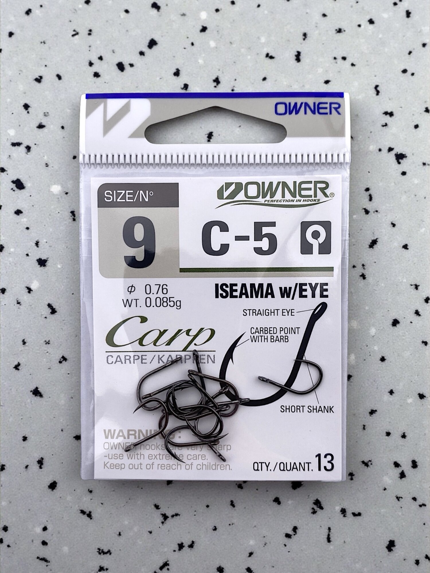 Крючок рыболовный Owner Iseama w/eye С-5 №9 0,76 мм, набор 13 шт.