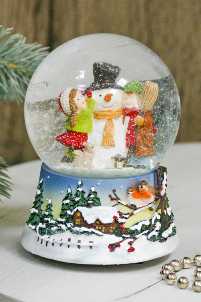 Снежный шар снеговичок С детишками, 14.5 см, Sigro 50-1863