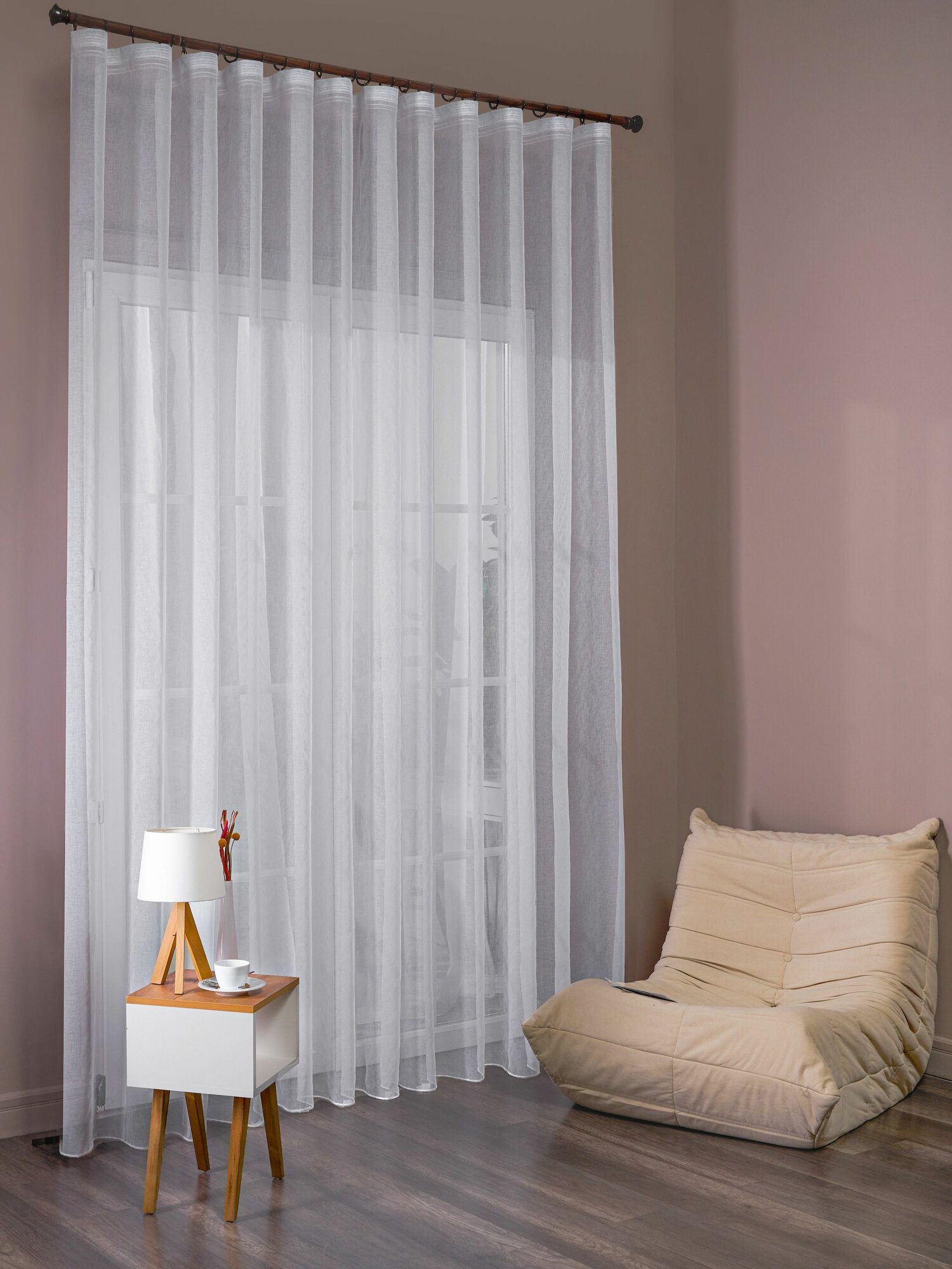 Тюль для комнаты "Лён 1000" белый арт.8519 (1000х245 - 1шт)