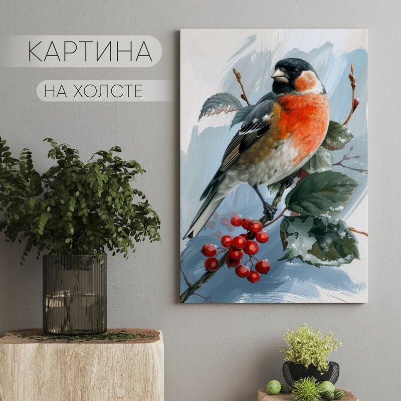 Картина на холсте зимняя птица Снегирь (17) 40х60 см