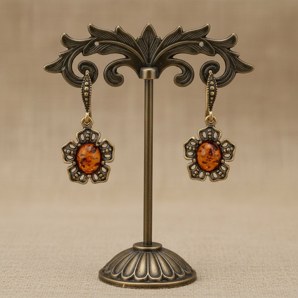 Серьги одиночные, янтарь