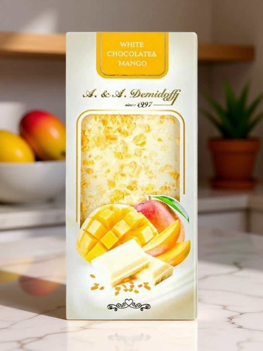 Шоколад белый с добавлением кусочков сушеного манго 80 гр 10шт