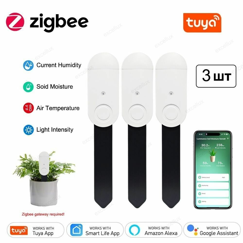 Эксклюзивный датчик влажности почвы и температуры Zigbee Tuya с измерением освещенности