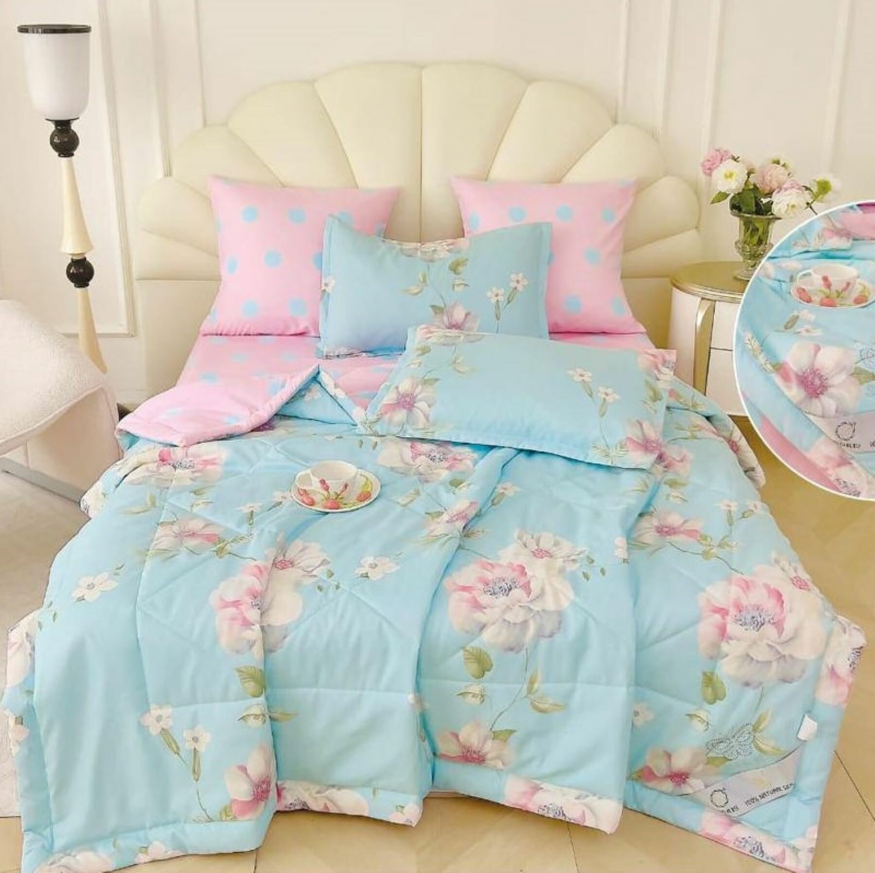 Постельное белье евро с одеялом в подарочной сумке, 6 предметов, мягкое как бархат