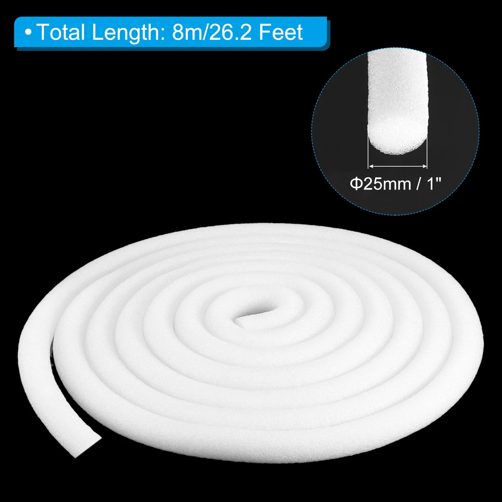 Uxcell уплотнительный шнур из вспененного полиэтилена 6-60 мм 25mmx8m 1Pcs
