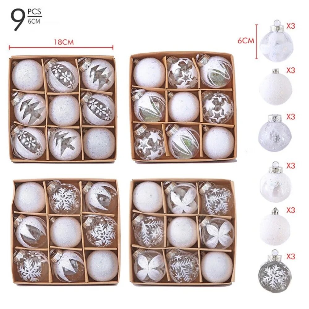 6 см 9 шт. декоративные шары для подвесных окон из ПЭТ, белые прозрачные