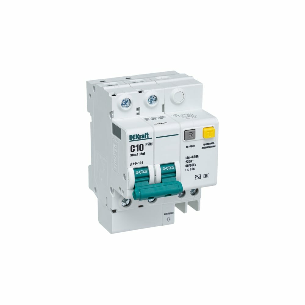 Дифференциальный автомат Dekraft ДИФ-101 2п 10A 30мА 4.5кА AC 4.5мод.