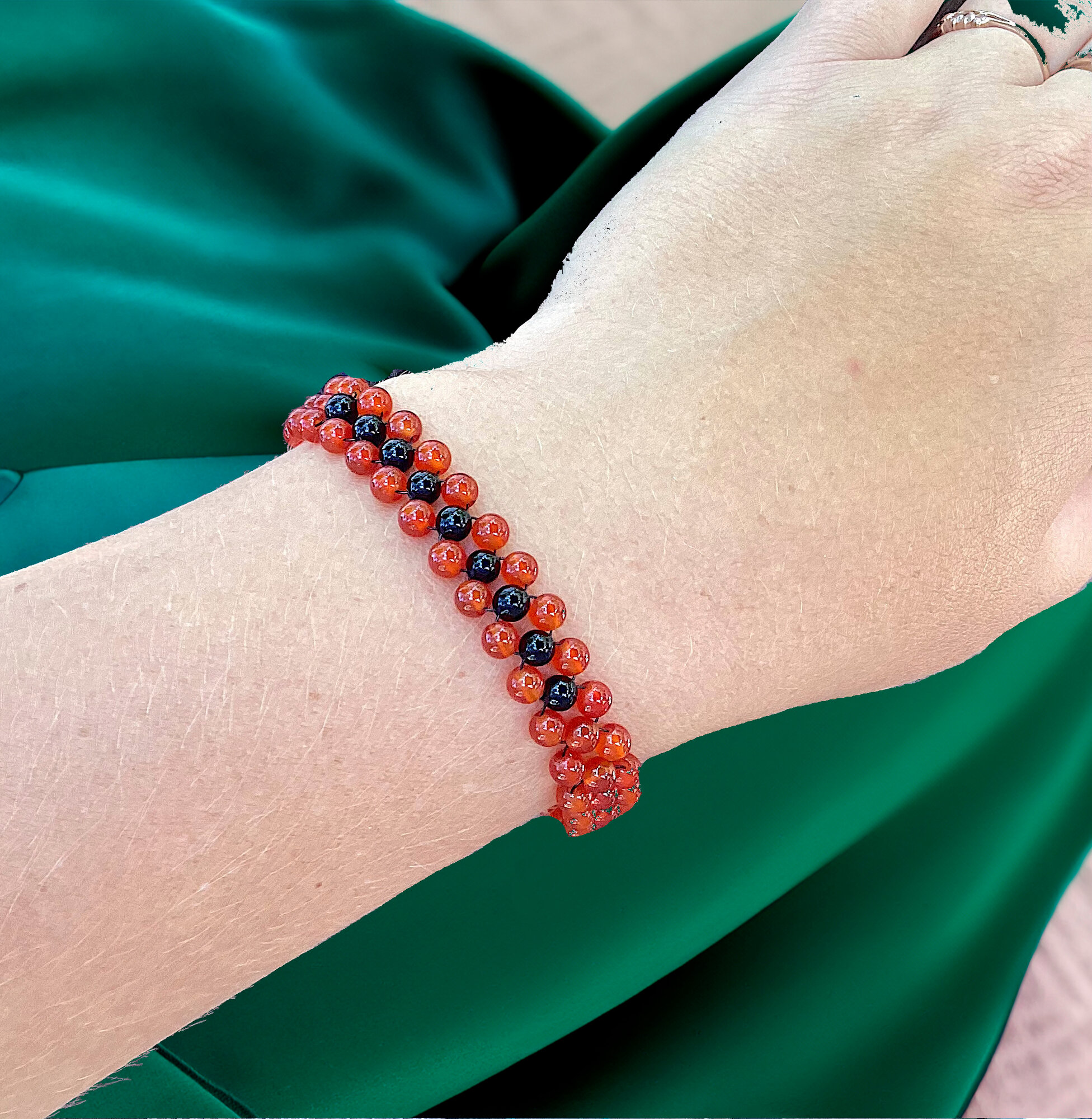 Плетеный браслет, агат, сердолик