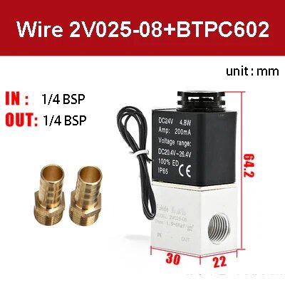 Пневматические соленоидные клапаны CNZG 2V025-08 2 положения 1/4" 12В 24В DC24V, Wire w BTPC602