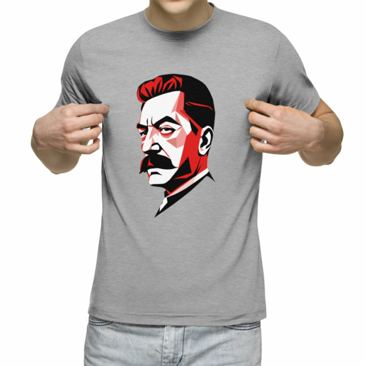 Мужская футболка «Сталин» (серый меланж, 2XL)