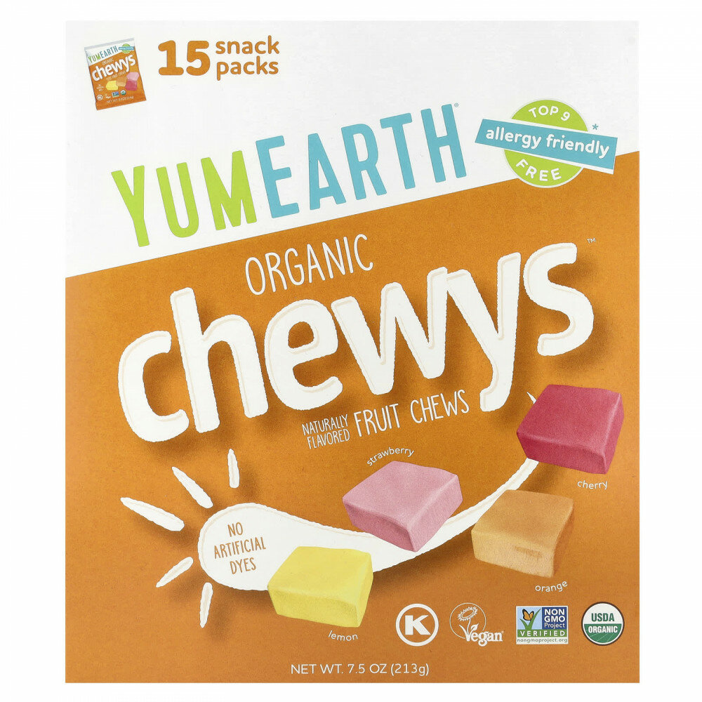YumEarth, Organic Chewys™, фруктовые жевательные таблетки, 15 упаковок по 14 г (0,5 унции)