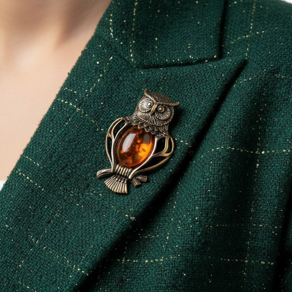 Брошь, янтарь
