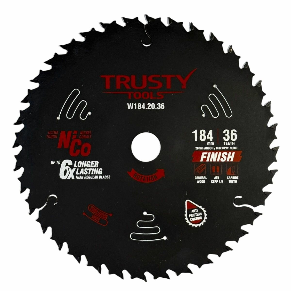 Пильный диск по дереву 184Х1,5/1,0Х20 мм Z36 Trusty-Tools Finish/Чистовой аккуратный рез