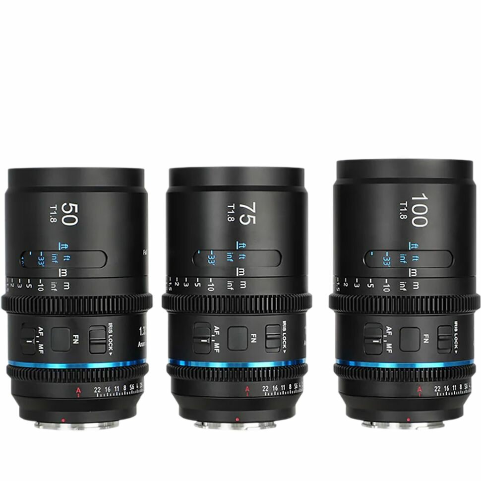 Комплект объективов Sirui Astra 50/75/100mm T1.8 FF AF Anamorphic 1.33x E-mount (Blue flare)