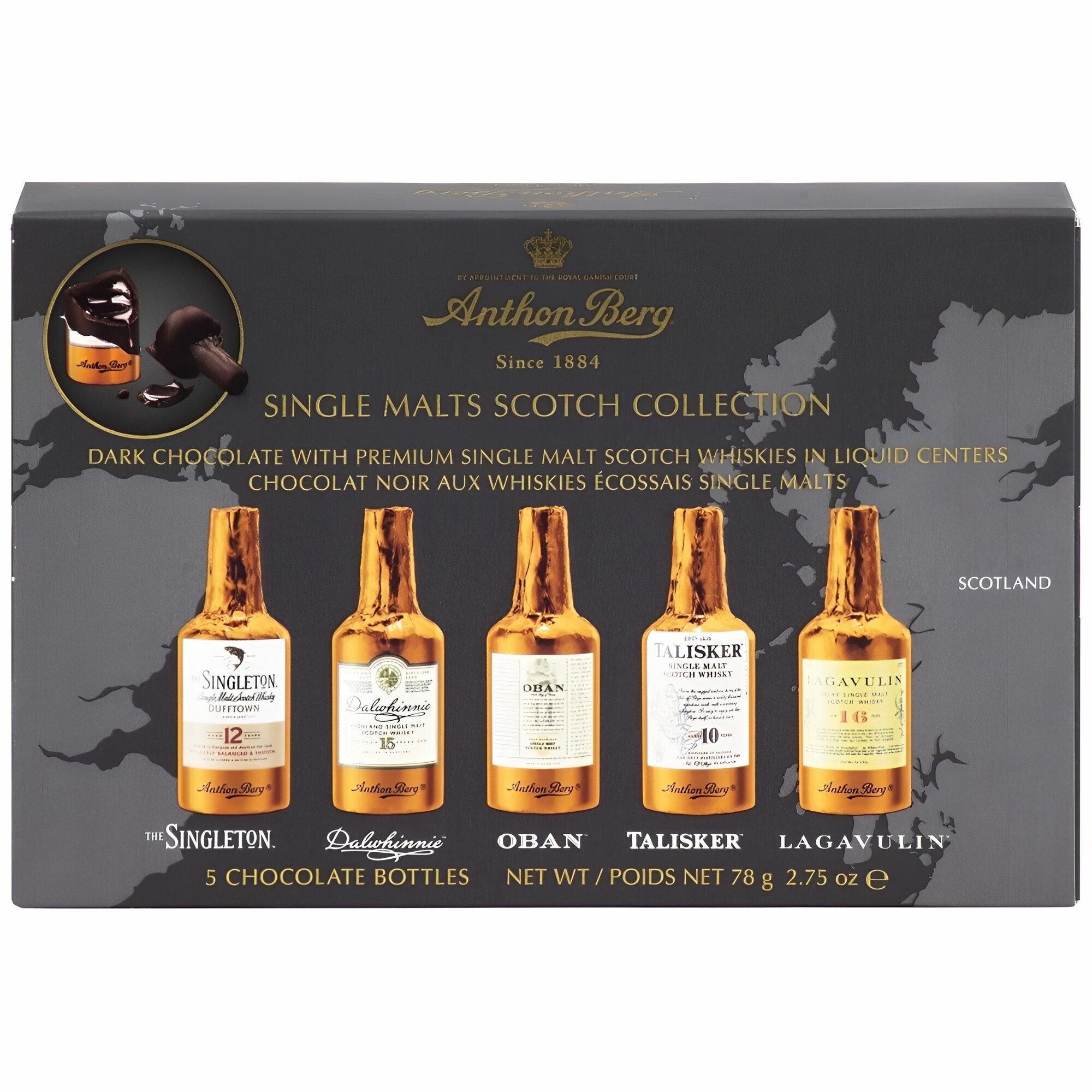 Конфеты ANTHON BERG ассорти с виски Single Malts Scotch Collection /картон/ 78г