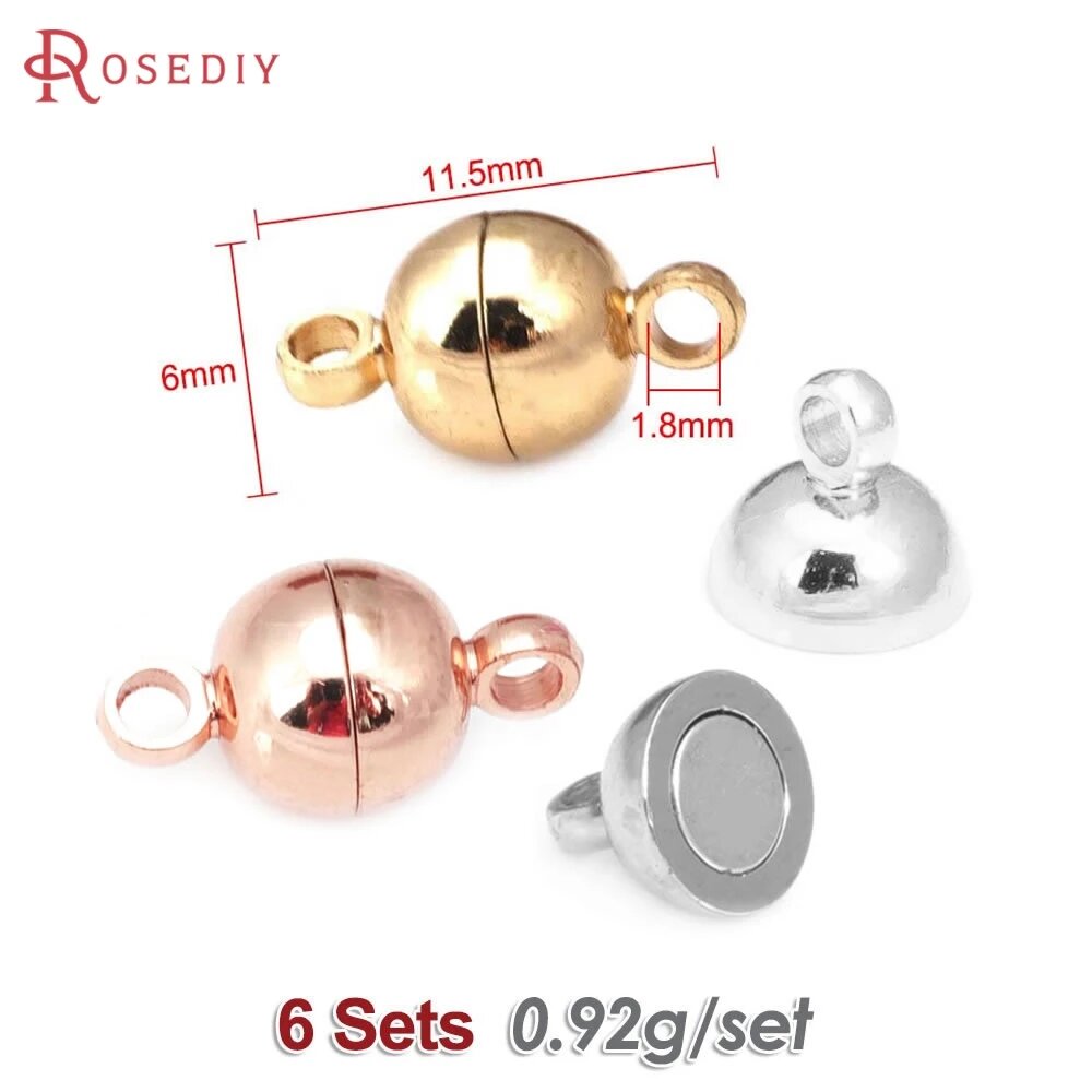 Магнитные застежки для украшений Rosediy, латунь, цвет розового золота 18K Gold Color, 11.5MM 6 Sets