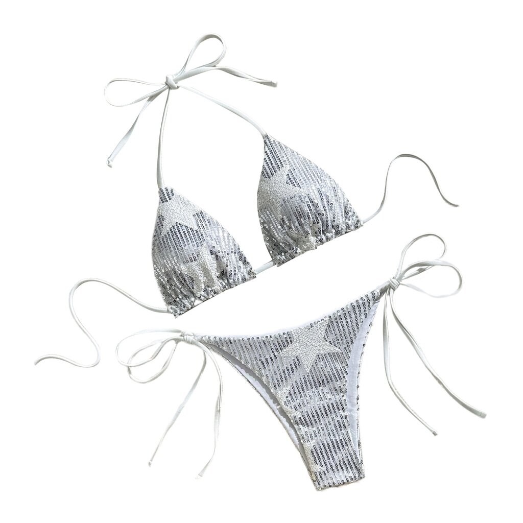 Раздельный купальник-бикини с блестками в виде звезды-Белый-M