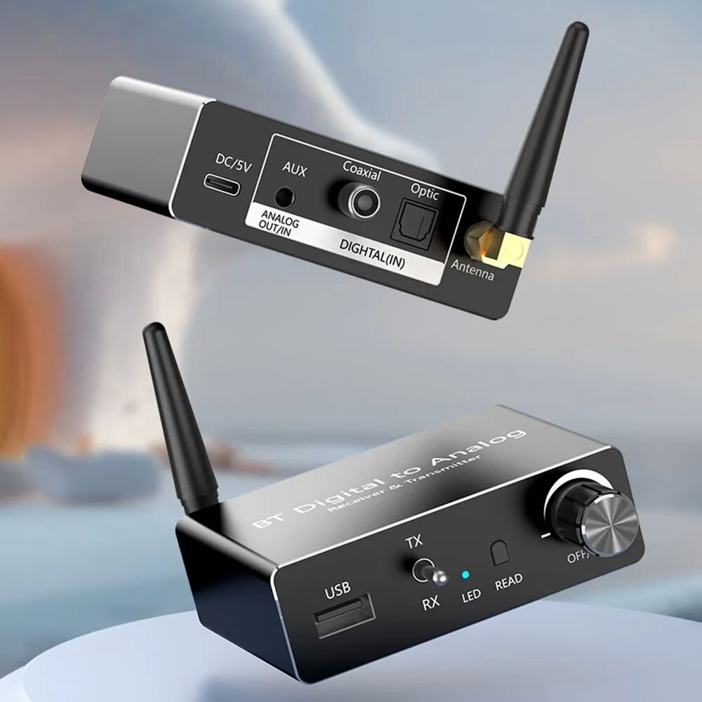 Оптический аудиоадаптер с Bluetooth 5.3, регулятором громкости, Plug&Play и встроенной антенной