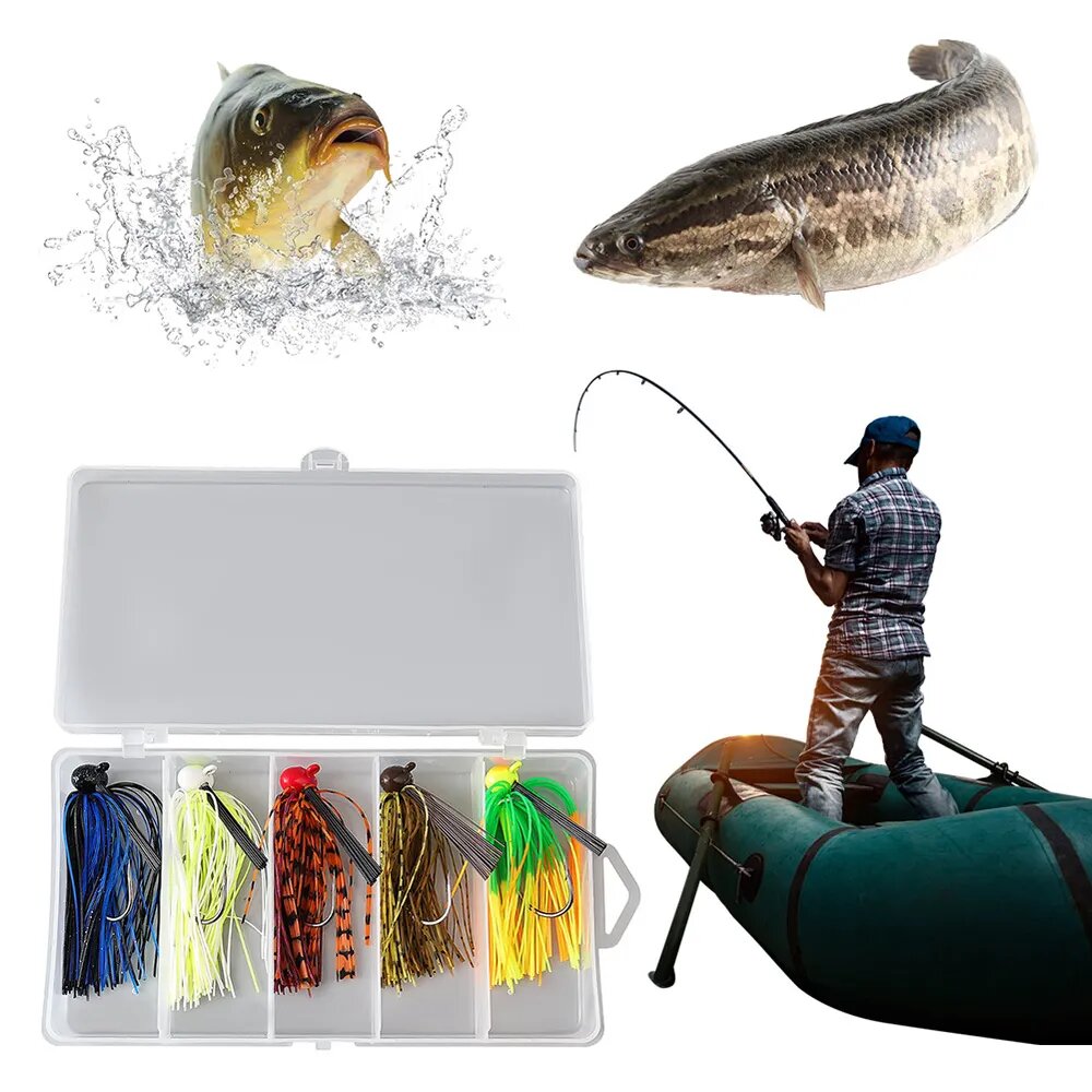 Спиннинговая приманка с силиконовой юбкой, 5 шт. Силиконовые приманки для спиннинга, длина 70 мм.