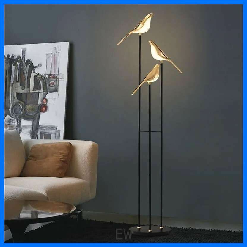 Торшер светодиодный с тремя плафонами в виде птиц