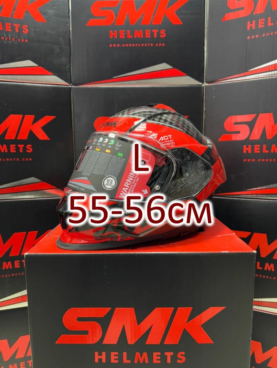 Мотошлем интеграл SMK TITAN CARBON NERO, цвет карбон/красный (L, размер 55-56см)