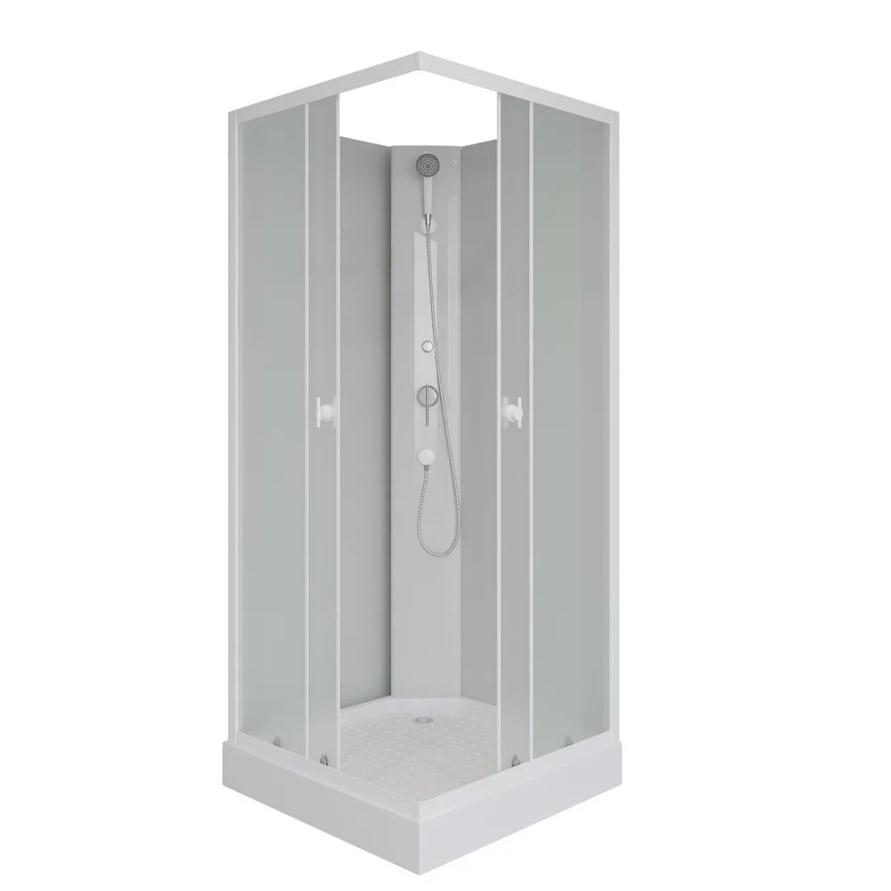 Душевая кабина Niagara Промо (Promo) P90/13Q/MT/BK низкий поддон, стеклянная, 90x90, открытая (без крыши), квадратная, с матовым стеклом, без гидромассажа, с белым профилем