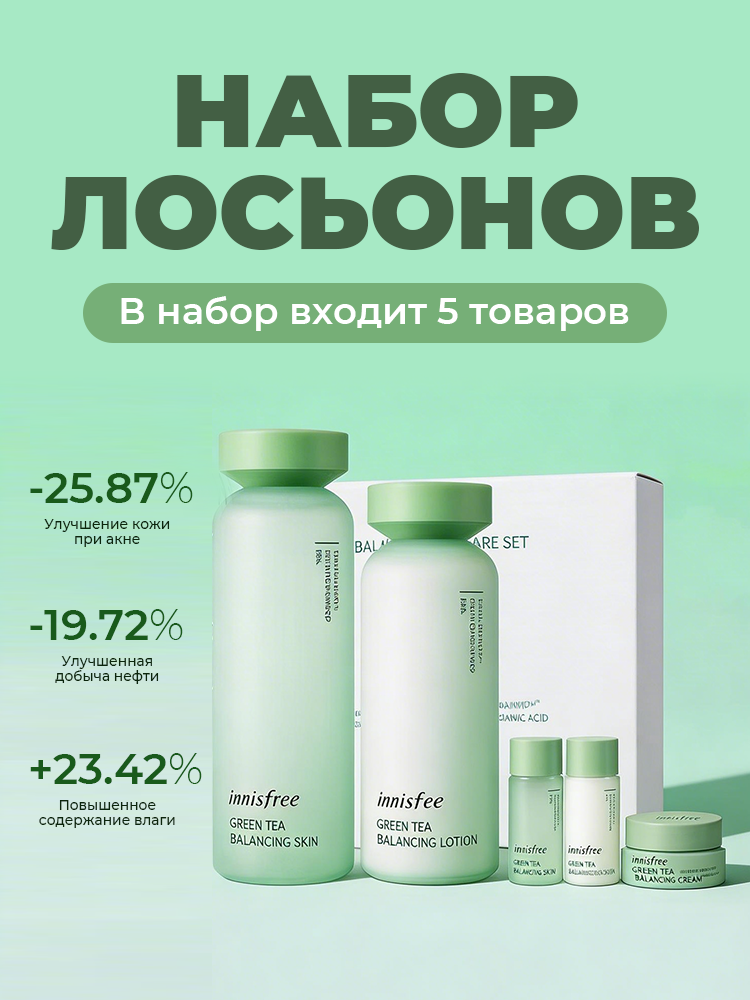 Innisfree Подарочный набор косметики 5в1 для женщин на 8 марта, подарок девушке, коллеге, жене, маме на день рождения