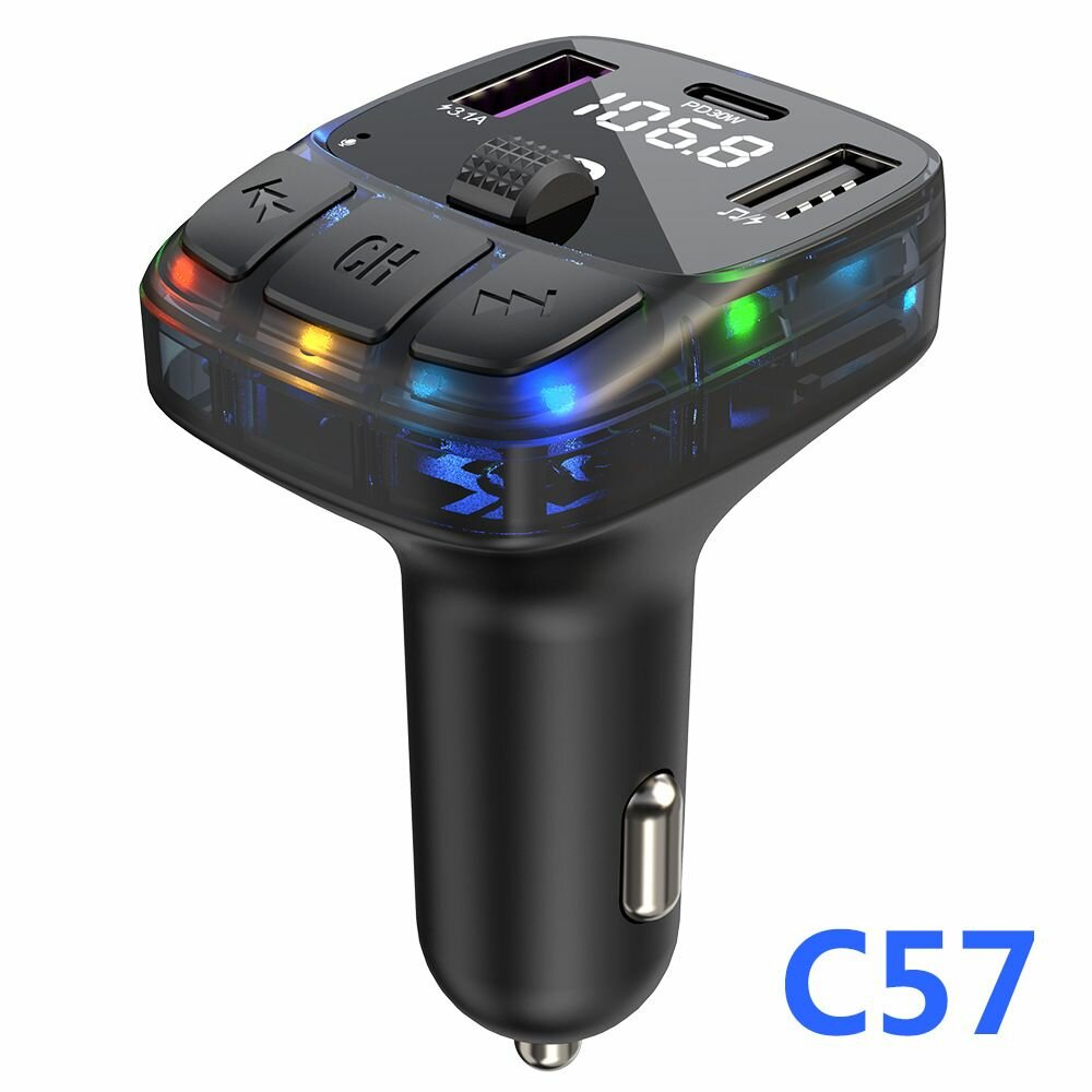 Автомобильный MP3-плеер Bluetooth FM-трансмиттер с PD30W Быстрой Зарядкой, Светодиодной подсветкой, Громкой связью