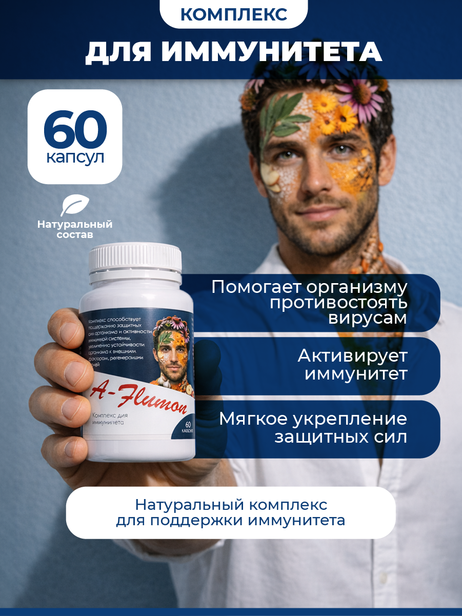 A-Flumon (А-Флумон): комплекс для поддержки иммунитета, защиты от вирусов и инфекций, 60 капсул