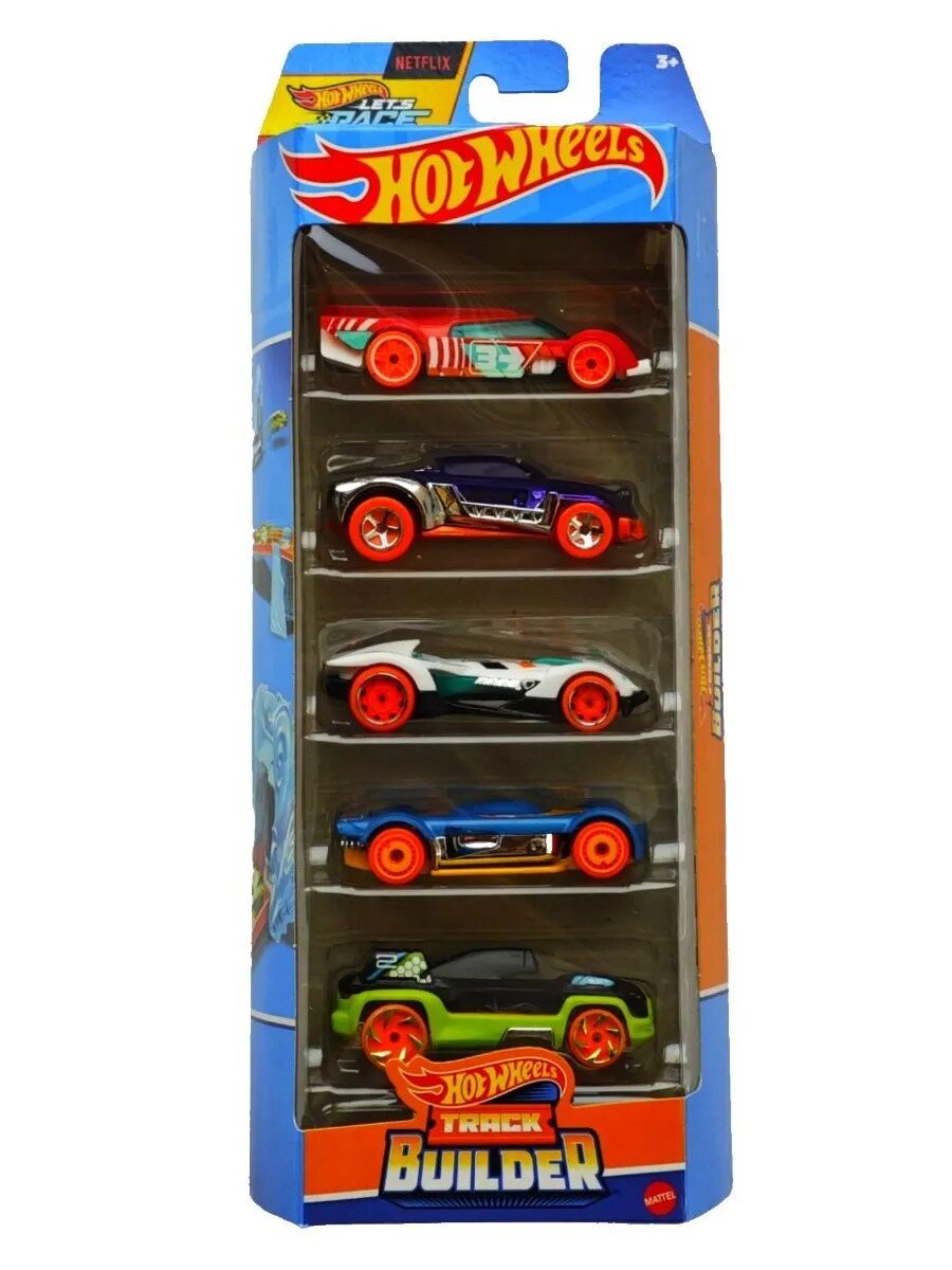 Набор из 5-ти машинок Hot Wheels Track Builder HTV52, металл/пластик, для мальчиков, от 3 лет