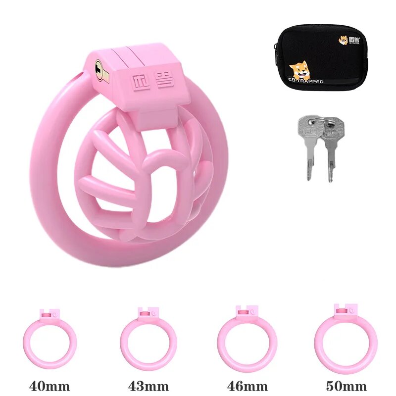 Мини-CB Bondage Chastity Cage для секс-игрушек Sissy с 4-размерными кольцами для члена, Pink-Micro