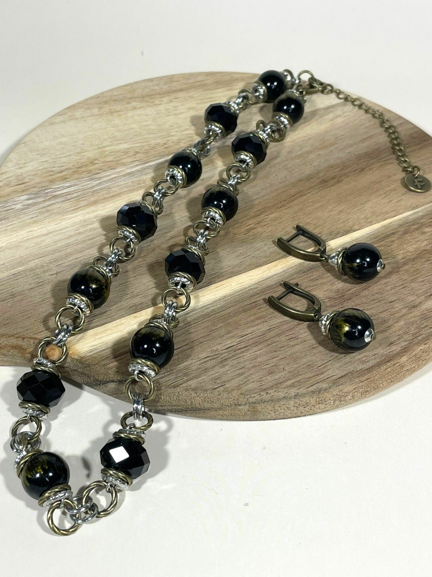 Комплект бижутерии: колье, серьги, стекло, металл, жемчуг имитация, муранское стекло