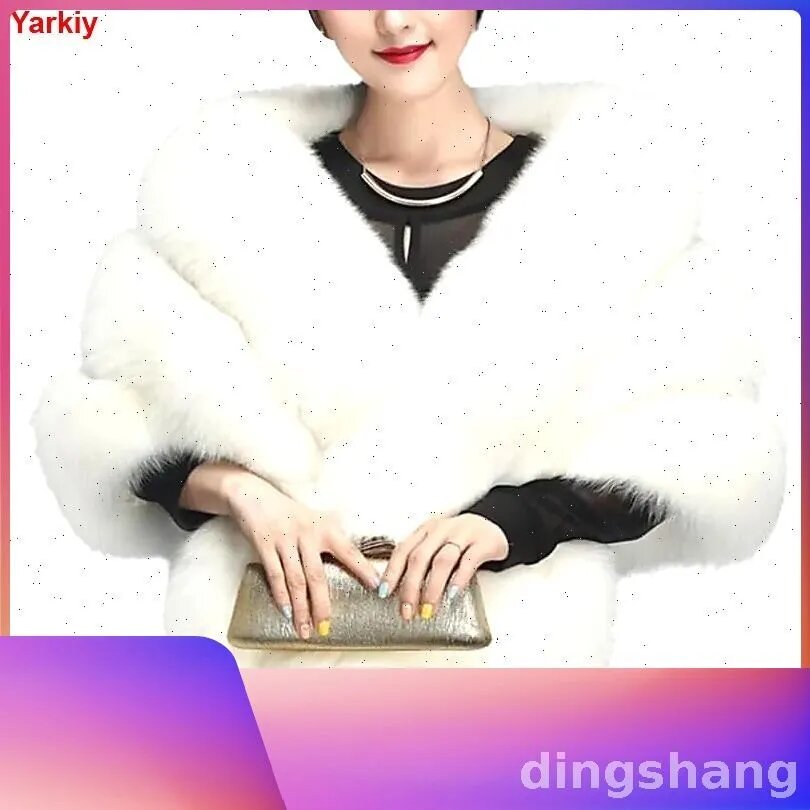 Женская меховая накидка-DINGSHANG Белая пушистая накидка на плечи для женщин, для вечеринок, свадеб
