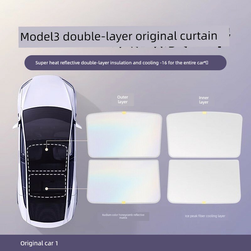 Солнцезащитный козырек для Tesla Model 3 Classic 2019-2023, двойной слой, радужная пленка, защита от УФ, охлаждение на