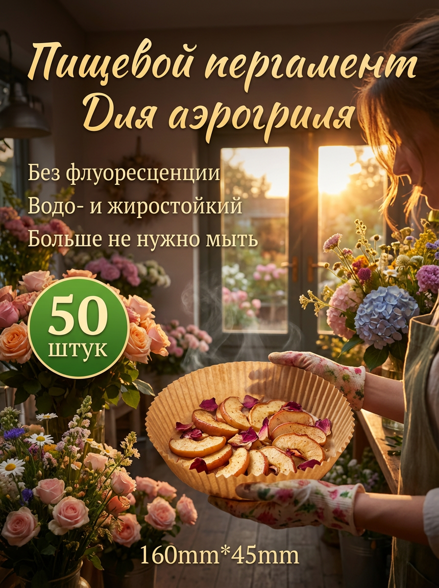 Пергамент вкладыш для аэрогриля, пергаментная бумага для выпечки, форма для выпечки бумажная, цвет бежевый, 20 см, 50 шт