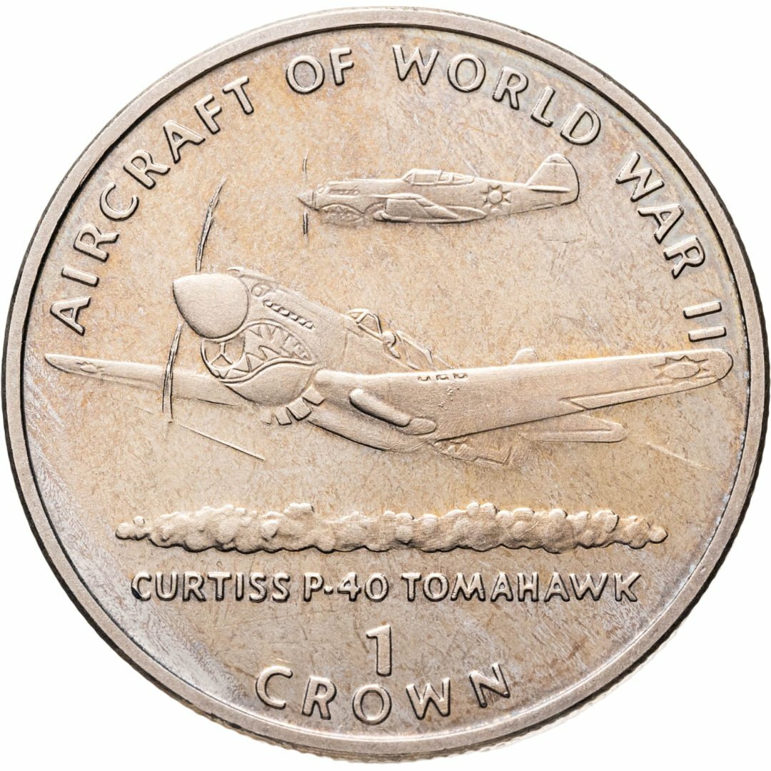 Остров Мэн 1 крона crown 1995 "Авиация Второй Мировой войны - Curtiss P-40", Мельхиор медь-никель, в сохранности BUNC