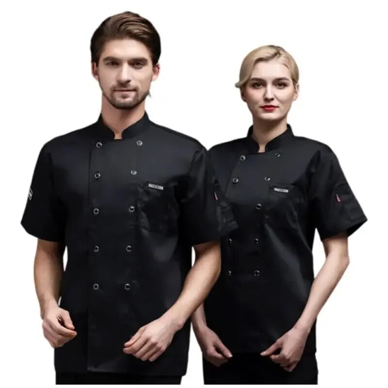 Куртка шеф-повара черная белая полиэстер Черный, XL, Black Short Sleeve