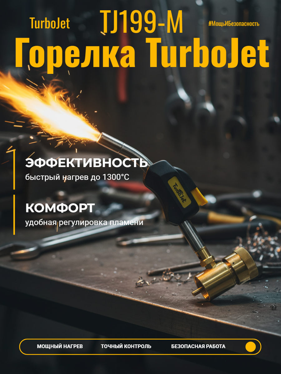 Газовая горелка Turbojet TJ199-M, пьезоподжиг, вихревое пламя