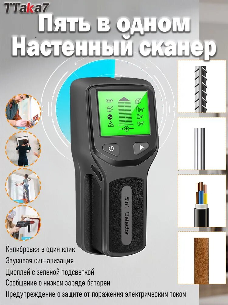 Настенный детектор HW430-5 в 1, многорежимное сканирование, раннее оповещение по проводам, ЖК-дисплей, настенный детектор для украшения дома