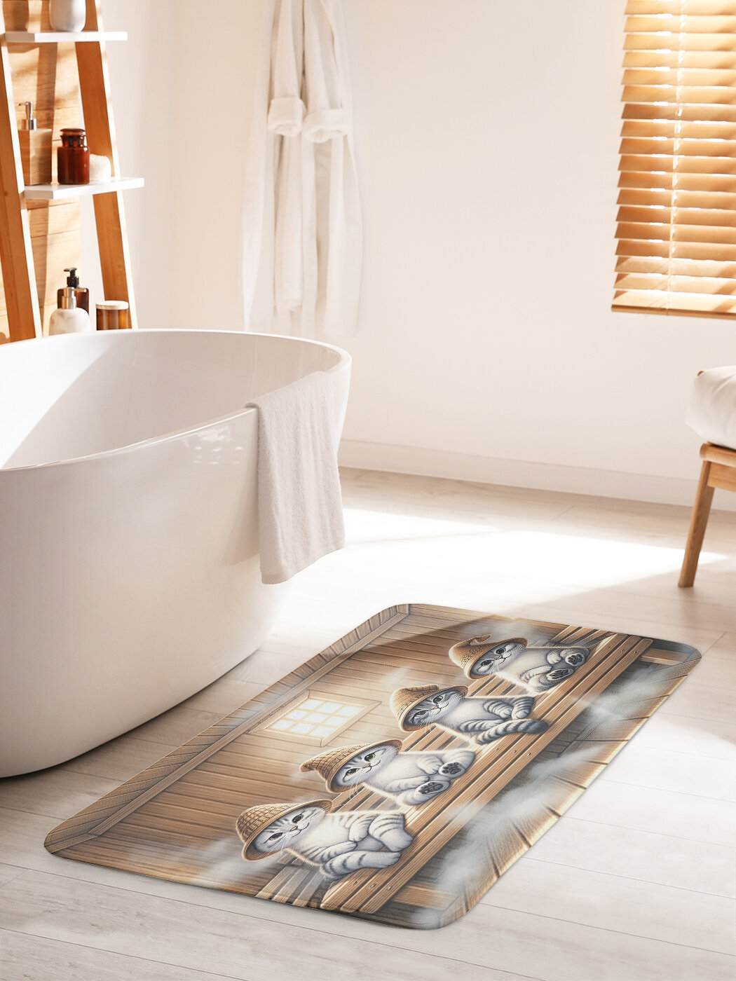 Коврик для ванной комнаты и туалета противоскользящий "Коты в бане" 60х100 см, JoyArty