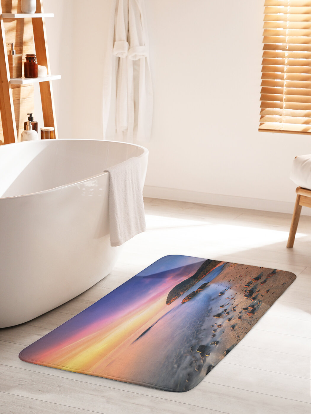 Коврик для ванной комнаты и туалета противоскользящий "Море выбросило камни" 60х100 см, JoyArty