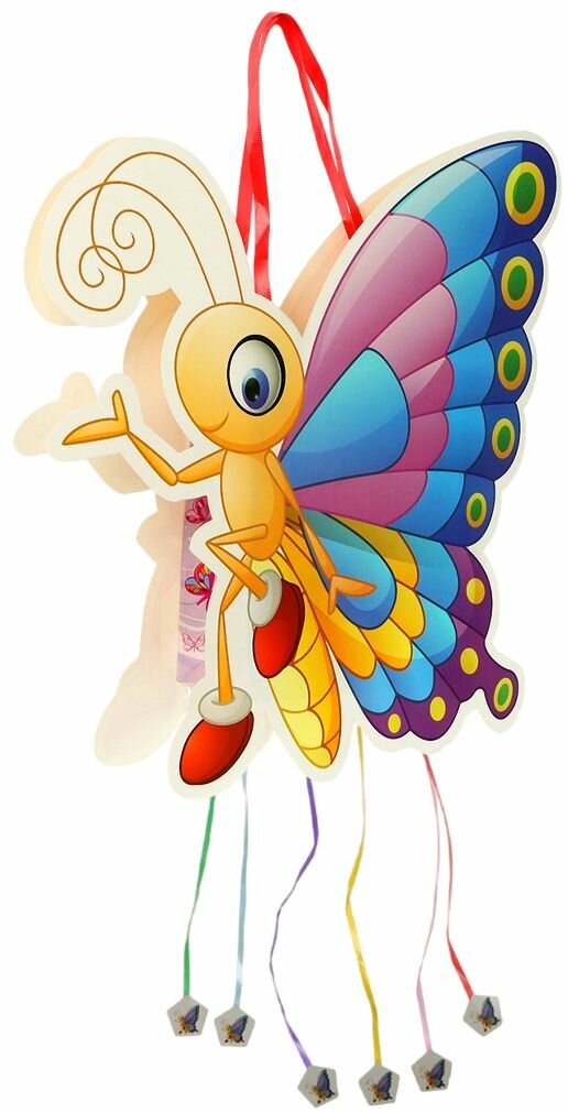 Пиньята "Бабочка", полая игрушка-аттракцион для детского праздника, фигурка с яркими лентами, без наполнения