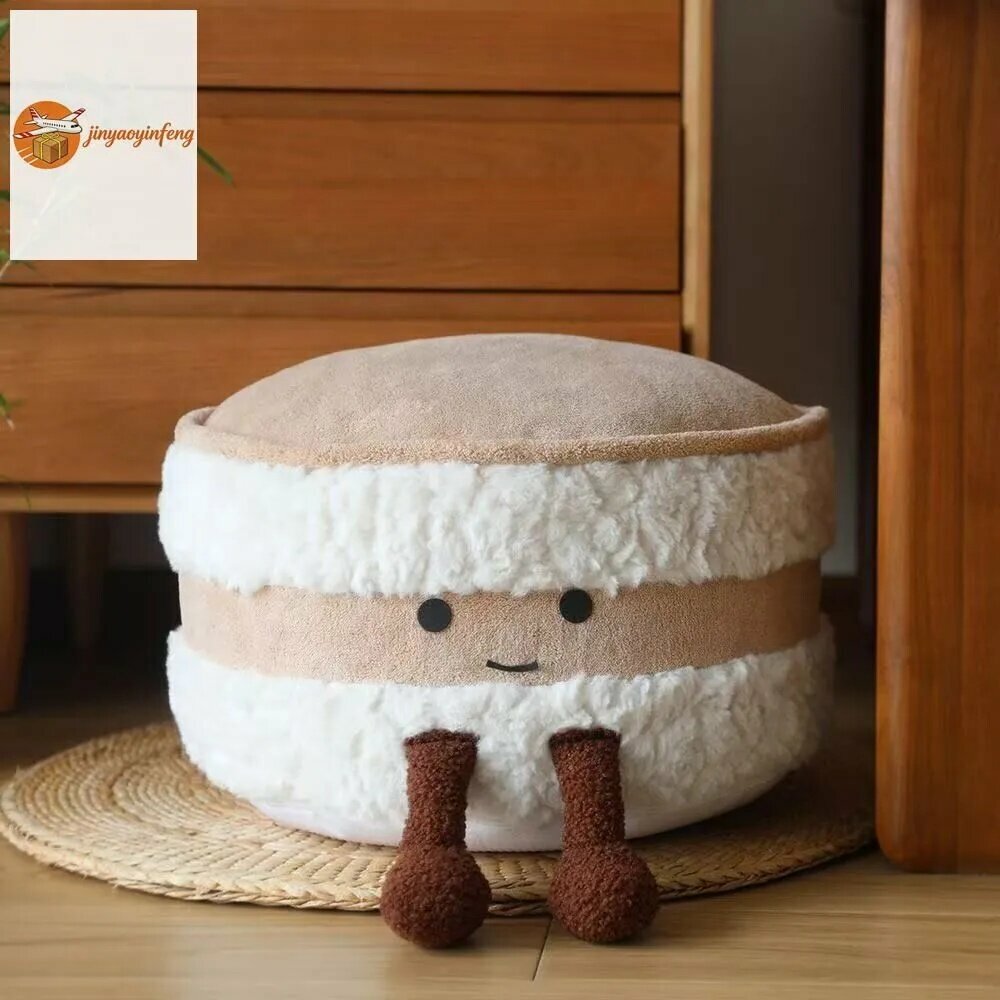 Банкетка, полиэстер, круглая, светло-коричневая,35х35х25 см