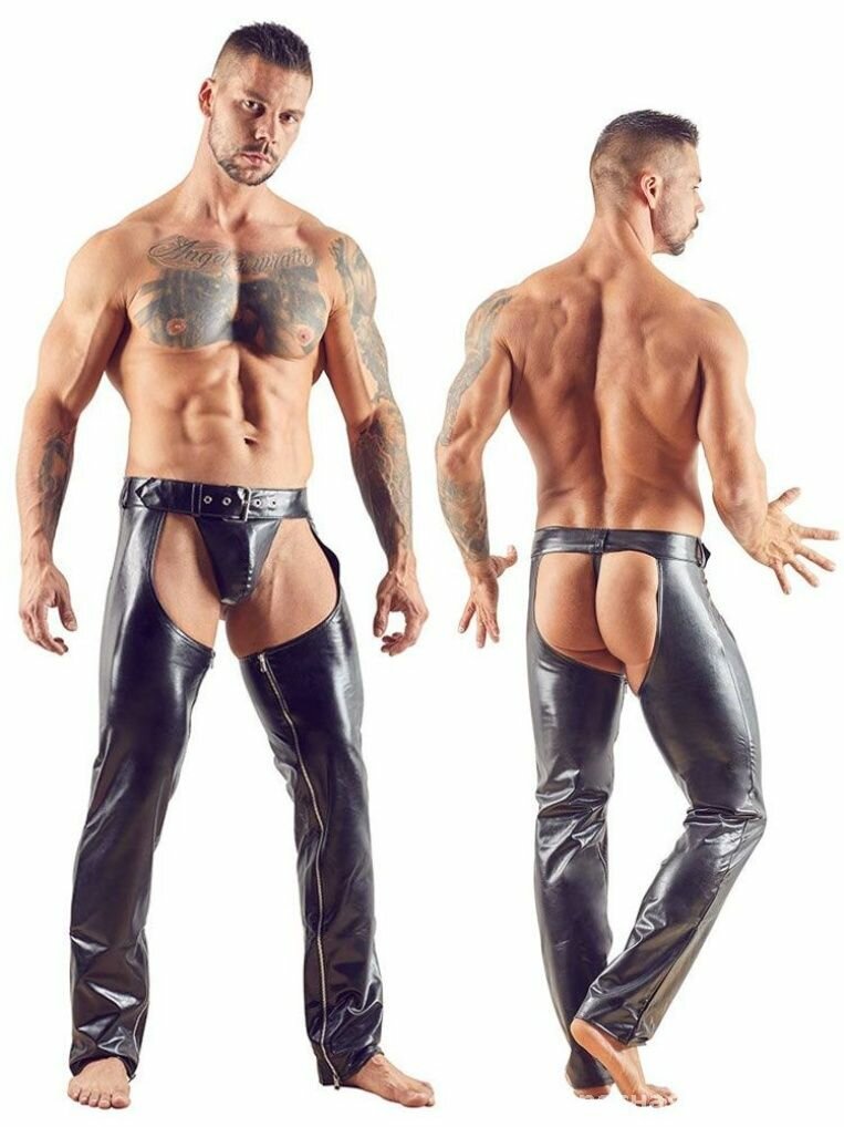 Мужские чапсы из искусственной кожи, ковбойские чапсы, сексуальные мужские брюки, поставляются с бесплатными стрингами