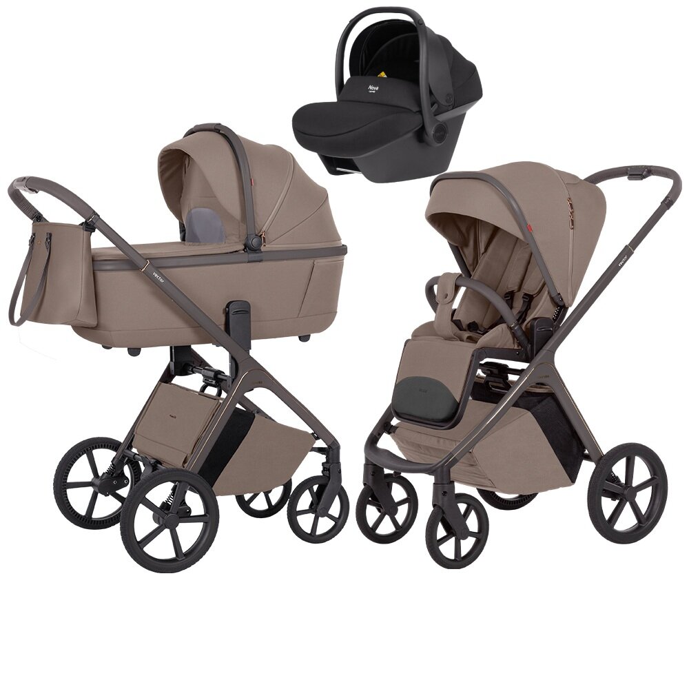 Коляска 3 в 1 "Carrello Vector", бежевая, с люлькой, автокреслом прогулочным блоком Cashmere Beige