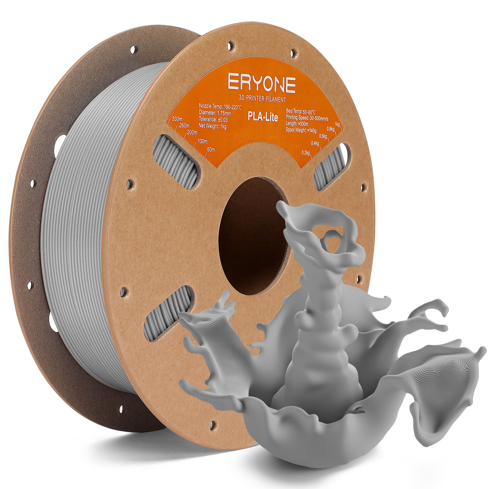 Пластик PLA Lite Lite Grey 1.75mm/1KG Филамент ERYONE PLA-Lite Светло-серый