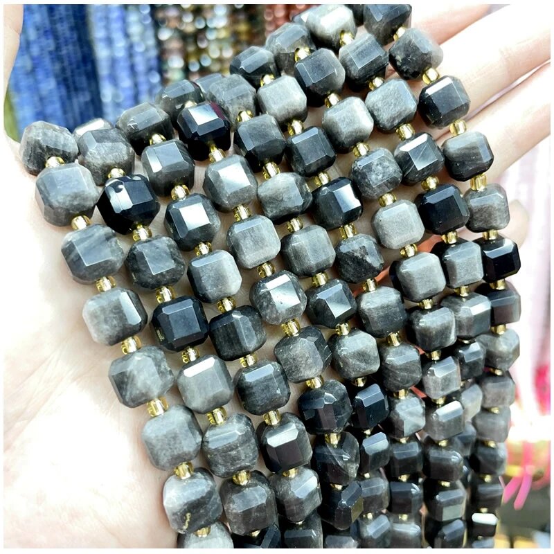 Натуральные бусины тигровый глаз и агат 8мм Черный, 8MM 35PCS, 48 Silver Obsidian