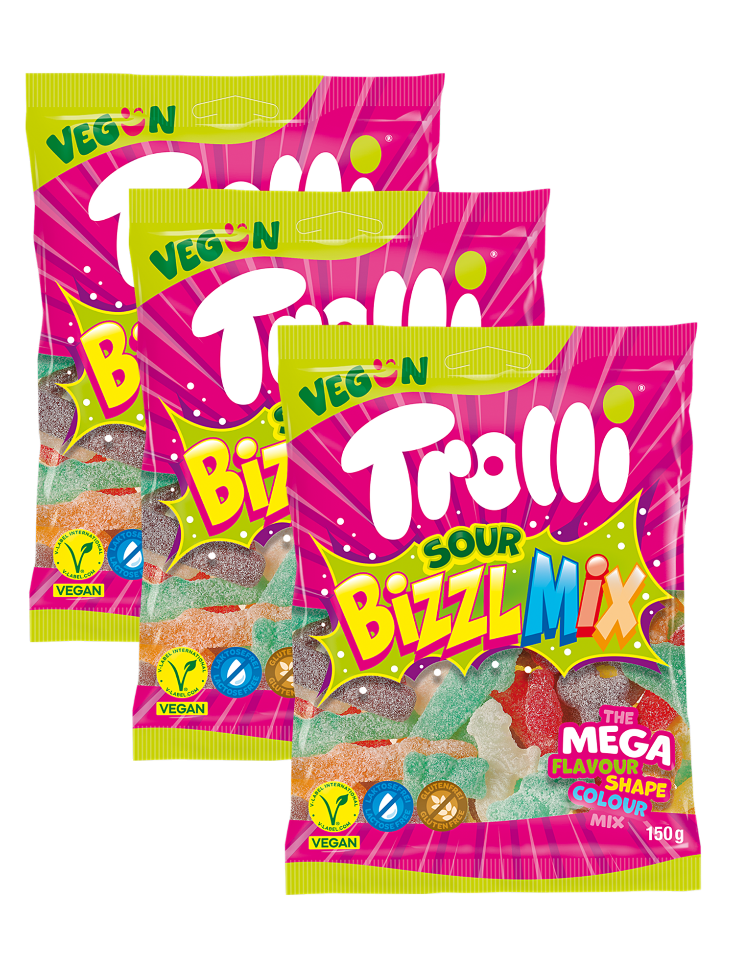 Мармелад жевательный кислый Trolli Bizzl mix - кислый микс, 150 гр х 3 шт (Германия)