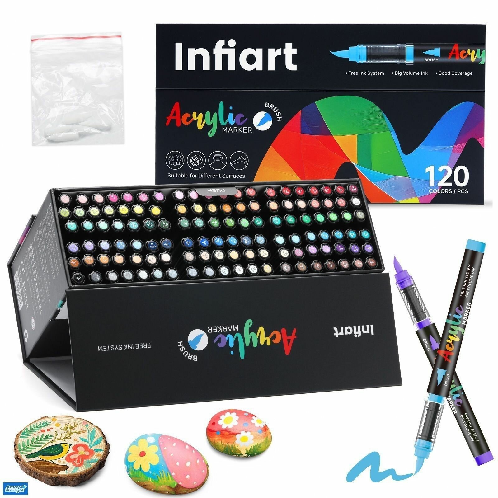 Эксклюзивный набор перманентных маркеров Infiart для акриловой росписи по стеклу, дереву и камню, водостойкий