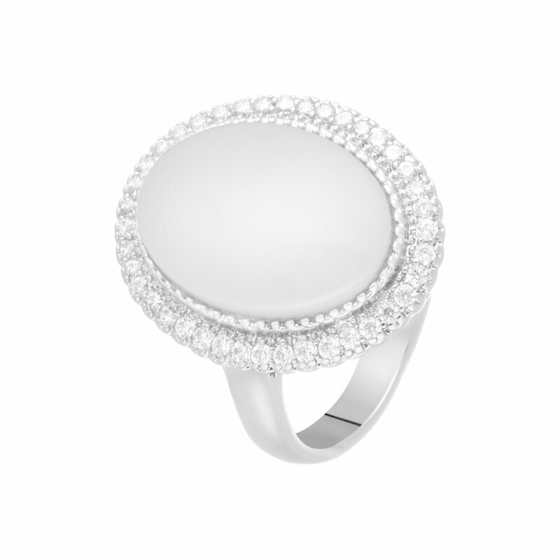 Кольцо, серебро, 925 проба, керамика, фианит